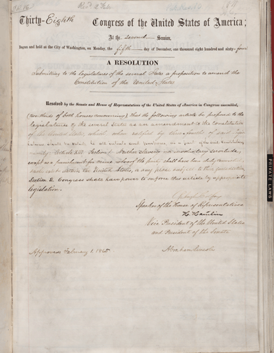 April 8th, 1864: The Thirteenth Amendment is passed by the Senate