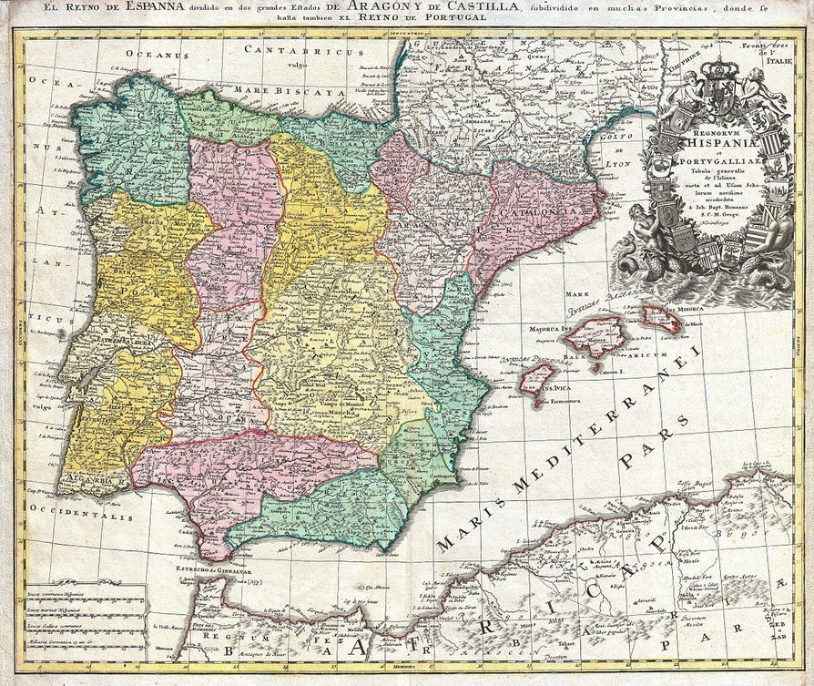 Map of Spain in 1730 Homann, Johann (Artist). (ca. 1730). Regnorum ...