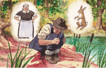 Lennie's hallucinations of a giant rabbit and his Aunt Clara telling ...