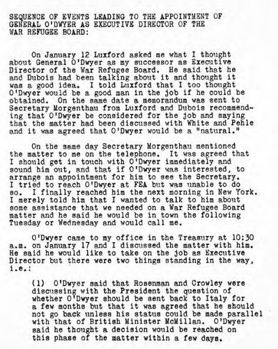 John Pehle, "Sequence of events leading to the appointment of General O ...