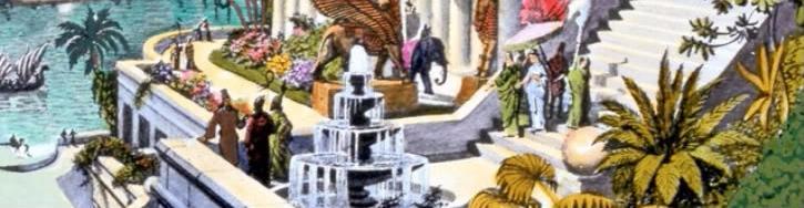 An artist's depiction of the Hanging Gardens of Babylon, one of the ...