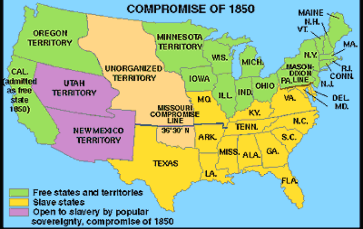 1850-Compromise of 1850- contravened the Missouri compromise by ...