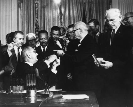 President Lyndon B. Johnson with his advisors and Dr. Martin Luther ...