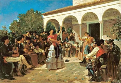 (Picture of Roma women dancing in the gardens of