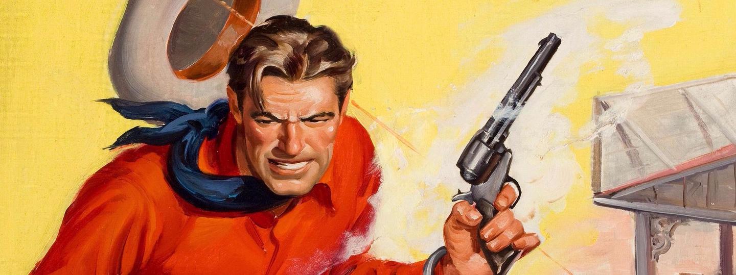 A Cowboy Wielding an Original Colt Revolver.