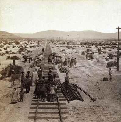 Laying Transcontinental Railroad, 1860s. Photograph. Britannica Image ...