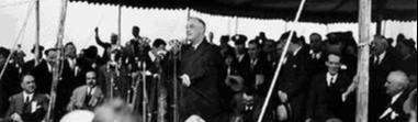 President Franklin D. Roosevelt speaking in Chicago about the PWA.