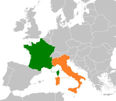This is a picture showing France and Italys countries and territories.