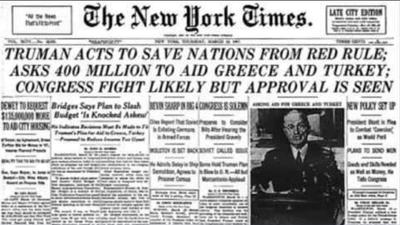 March 12th 1947 President Truman said that the U.S. would help any ...