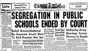 This is a newspaper headline saying that the Brown vs. Board of ...