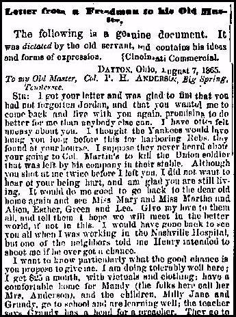 Letter from a free slave to his former master
