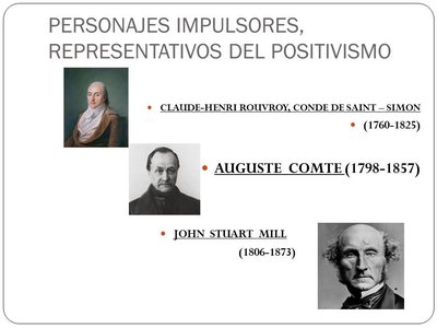 Saint Simón, Auguste Comte, John Stuart Mill, precursores del positivismo