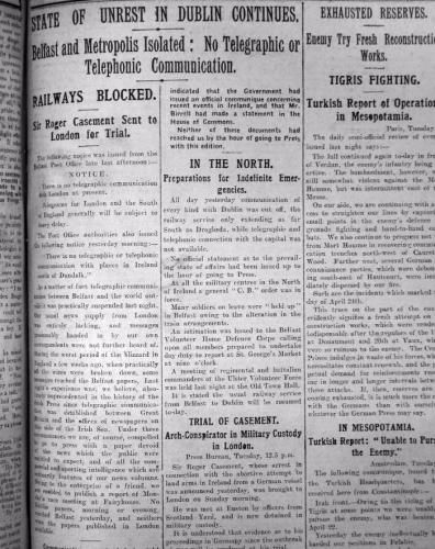 Wednesday April 26 1916 - Irish News reports that 'Unrest in Dublin ...