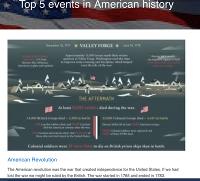 Student example: Top 5 Events in American History