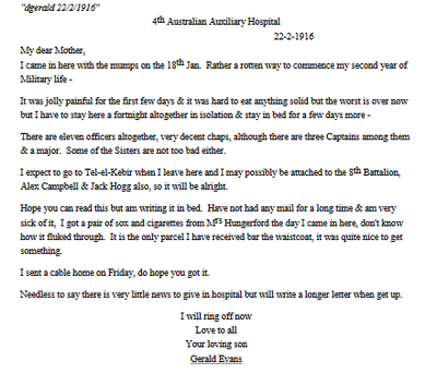This is a letter that Evans wrote to his mother from the hospital about ...