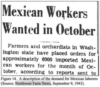 1943 : Ads placed in the newspaper calling for Mexican workers.