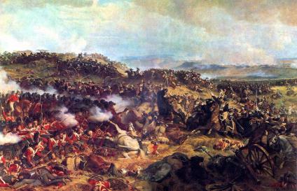 The Battle of Waterloo: the English squares against the charges of the ...