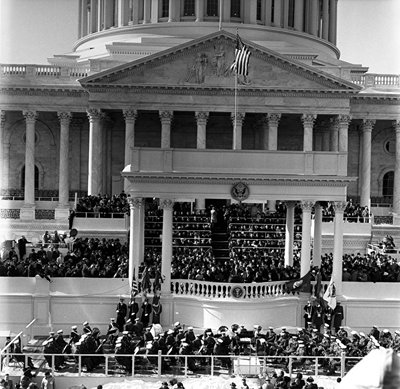 Primary source of JFK delivering his inaugural address at the US ...