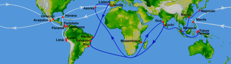 This is the European travel routes to the new world.