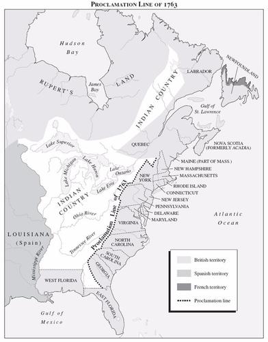 New boundaries according to the Proclamation of 1763