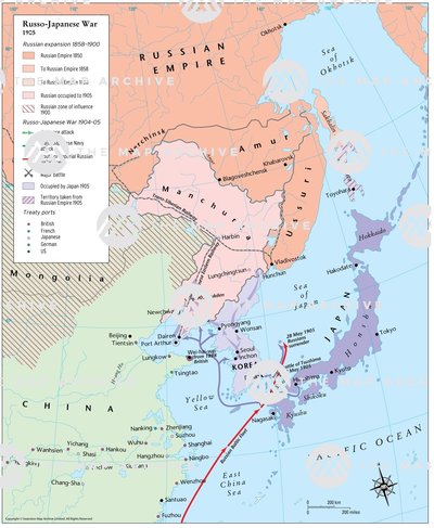 Map depicting routes during the Russo-Japanese War