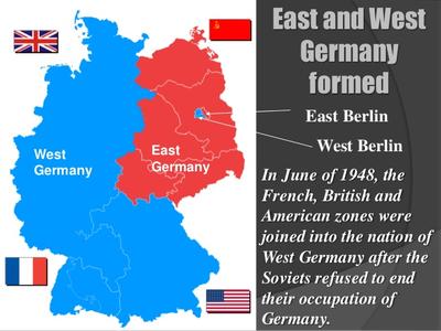 June 1948 Formation of West Germany (French, US, UK partitions merge).