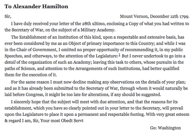 Here is a picture of Washington's last letter to Hamilton.