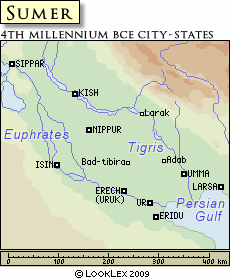 Map detailing the various city-states of Sumer