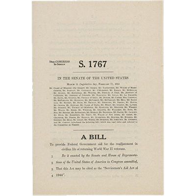 This document is the first page of the G.I. Bill, which was written on ...