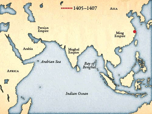 A step by step illustration of Zheng He's voyages.