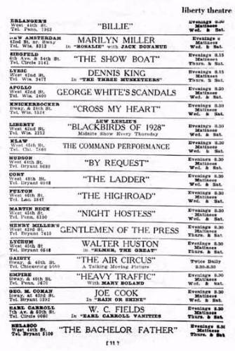 A Playbill listing from 1928, the climax of Broadway's most production ...