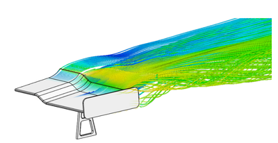 Simulation of air flow over a car spoiler.