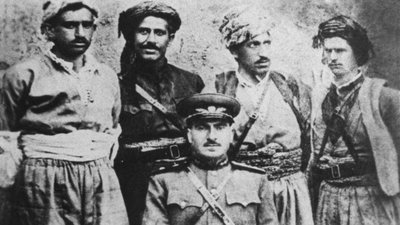 Mustafa Barzani with soldiers from the autonomous Republic of Mahabad ...