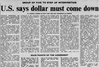 22 September 1985 - Plaza Accord. (effort to tackle overvalued dollar ...