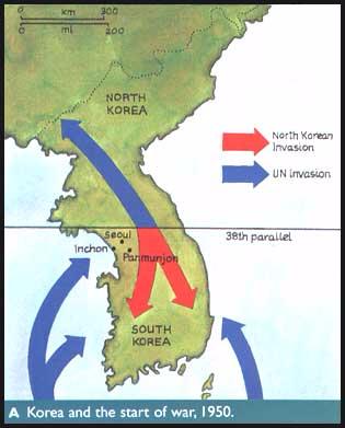 This picture shows both the North Korean invasion and the UN invasion.