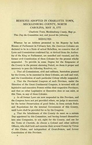 The Mecklenburg Resolves of May 31, 1775