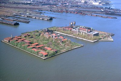 A picture of Ellis Island from the air.