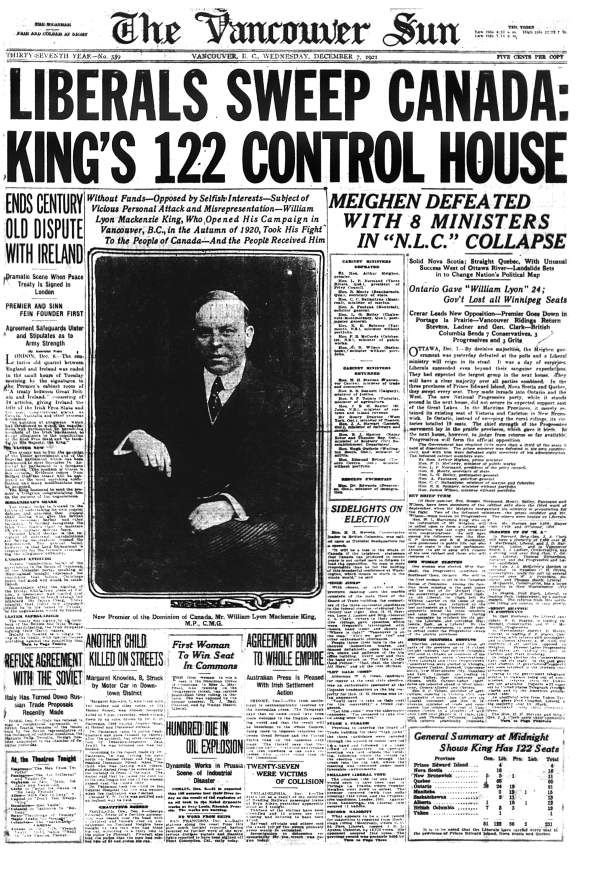 A news article published by The Vancouver Sun, before Mackenzie King ...