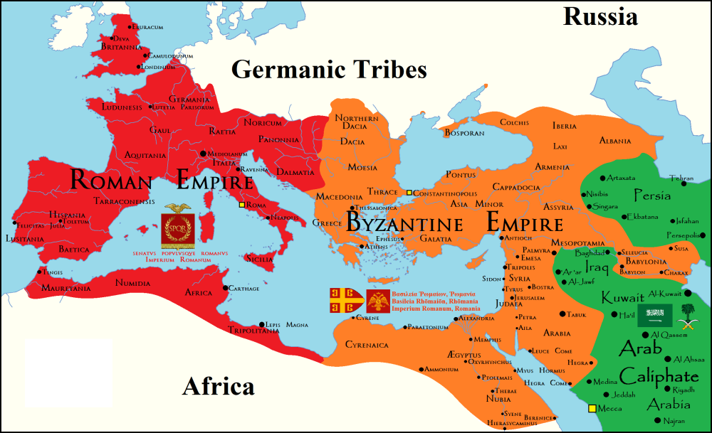Above, Pictured is a map of the Roman Empire as well as other known ...