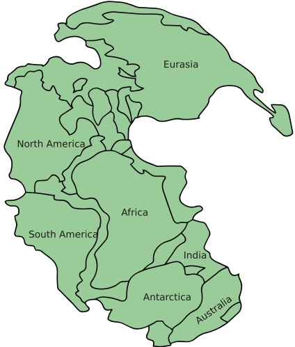 Pangaea breaks apart at the end of the period.
