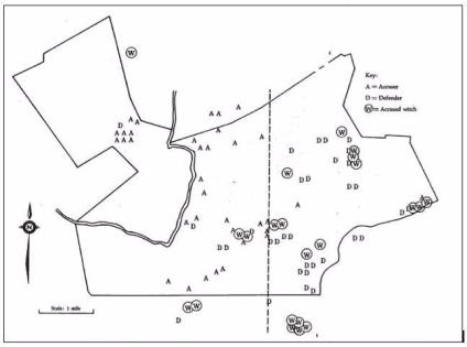 This is a map of Salem Village in 1692