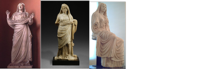 Three statues depicting Roman empresses wearing the stola and palla ...