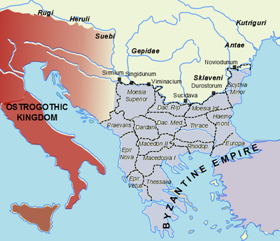 Map showing the extent of the Ostrogothic Kingdom