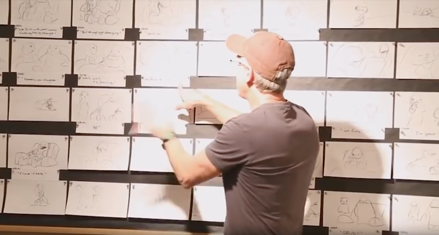 Story artists take the script and draw out the the comic-book version ...