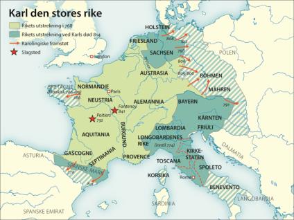 Under Karl den store ekspanderte Frankerriket kraftig. Riket utgjorde ...