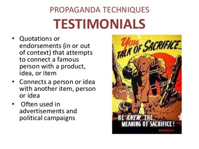 Propaganda Techniques Testimonial Examples