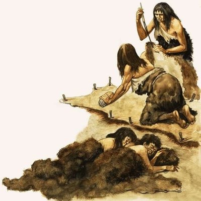 In this illustration, Paleolithic women are scraping skins to make ...