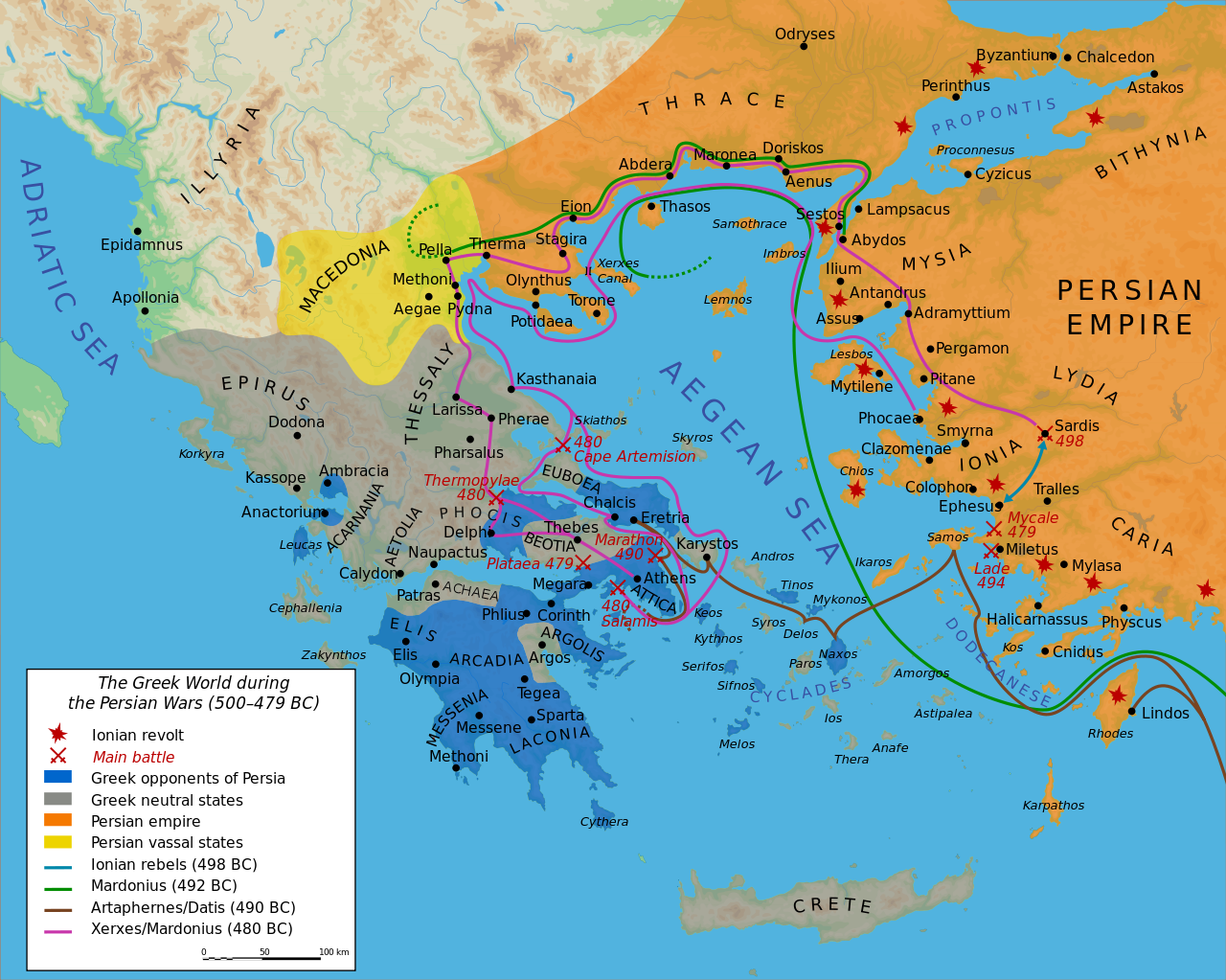 Map showing the Greek world during the Greco-Persian Wars. By Bibi ...