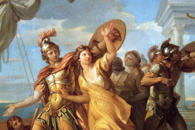 Paris protecting lover, Helen of Troy