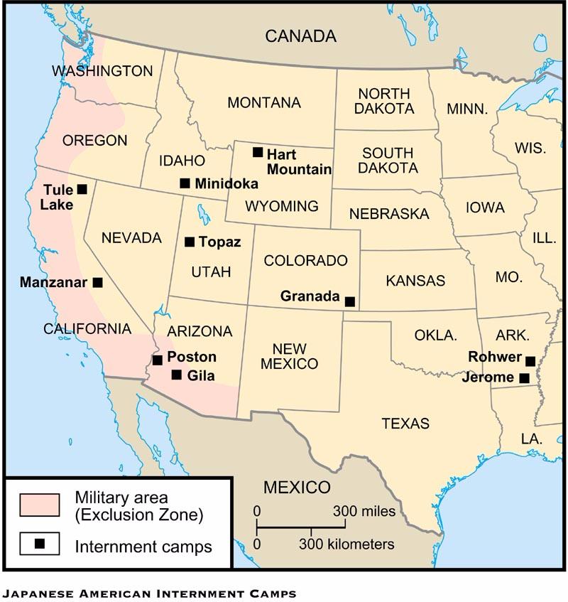 The black squares on the map locate where the Internment Camps were ...